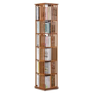 360 rotating bookshelf, bamboo rotating storage display rack standing shelves with open design shelving for living room study room office