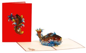 igifts and cards lucky red koi fish 3d pop up greeting card – mother’s day gift, unique nature inspired birthday party, thank you card with fish, big retirement present, 6x8