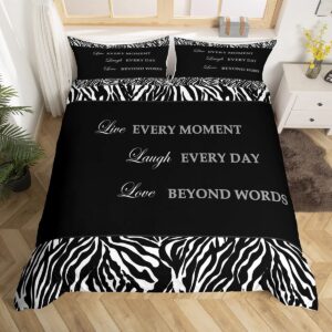 castle fairy zebra skin printed bedding set,black and white comforter cover set for teens women room decor,live laugh love duvet cover breathable animals stripes bedspread cover full size