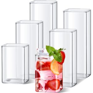 set of 6 square drinking glasses 8 oz 13 oz 17 oz square glass cups tumbler clear tall cute cocktail glasses thin bar glassware highball water glasses for iced tea juice beer coffee mixed drink