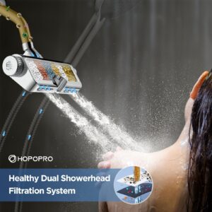 HOPOPRO Filtered Shower Head with Handheld Combo, Dual Water Softener Shower Head with Massage, High Pressure Shower Head with Filters for Hard Water, Remove Chlorine, Reduce Dry Itchy Skin