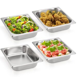 topzea 4 pack hotel pans half size, 2.5" deep 1/2 size stainless steel steam table pan buffet catering food pan, warmer breading tray batter pans for hotel, party catering supplies