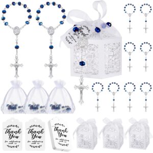 yinkin 100 pcs baptism favors set baptism rosary set including 25 mini rosary baptism favors 25 organza bags 25 thank kraft tags 25 baptism favor boxes for wedding supplies gifts(blue)