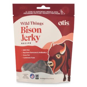 otis bison jerky for dogs | protein packed, pasture-raised, grass-fed bison jerky dog treats healthy dog treats - wild things | 4 ounce bag