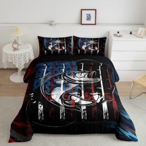 erosebridal hunting fishing comforter set twin american flag bass fish bedding set retro fishermen fishing rod bedding comforter sets for boys teen men big pike fish quilt duvet red blue black 2 pcs