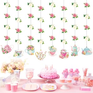 tea party decorations floral tea party double sided hanging garland decorations favors for baby shower gender reveal birthday bridal wedding girls tea party birthday decorations 32" 8 pack