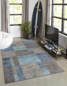 rugs.com equinox collection rug – 5' 3 x 8' blue gray low rug perfect for bedrooms, dining rooms, living rooms