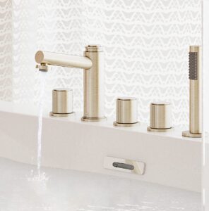 casainc bathtub faucet set, roman tub faucet with hand shower 5 hole, bathtub faucet set with deck mount tub faucet with sprayer single handle (brushed gold)