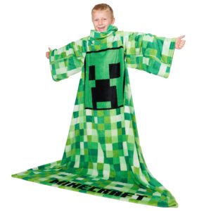 minecraft wearable blanket for kids and teenagers - one size kids blanket with sleeves cosy lounge wear gifts for boys, (green)