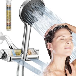 HOPOPRO Filtered Shower Head with Handheld Combo, Dual Water Softener Shower Head with Massage, High Pressure Shower Head with Filters for Hard Water, Remove Chlorine, Reduce Dry Itchy Skin