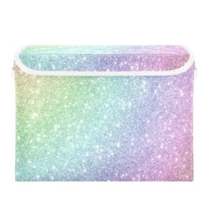 colorful glitter storage basket rainbow sparkle storage bin box with lids and handle large collapsible storage cube box for shelves bedroom closet office 16.5x12.6x11.8 in