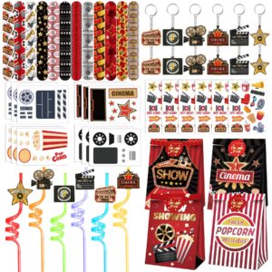 movie night party favors 72 pcs movie theater slap bracelets temporary tattoos diy stickers keychains plastic straws gift bags for kids movie night carzy birthday party gift baby shower goodie bag fillers movie party supplies