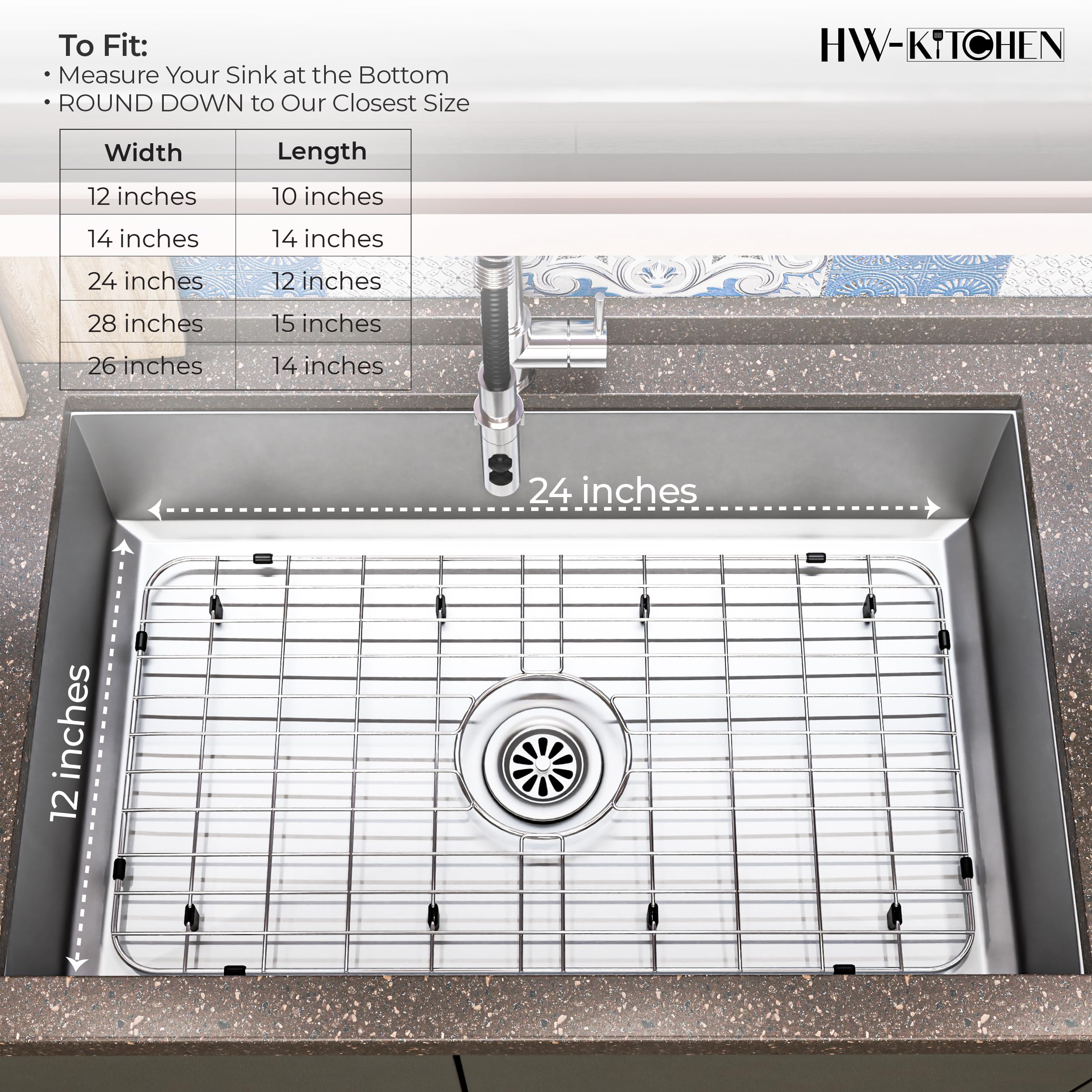 HW-Kitchen 24" x 12" Sink Protector for Kitchen Sink - Stainless Steel Kitchen Sink Rack for Bottom for Sink - Sink Mat - Sink Drying Rack - Kitchen sink protector - Farm Sink Rack for Bottom of Sink