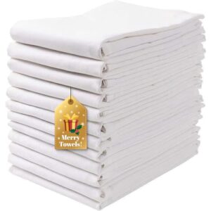 [12 pack] flour sack kitchen dish towels - lint free soft 100% ring spun cotton - large 28x28 - white