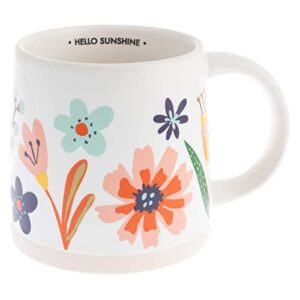 karma, 14 oz shelly mug - cute coffee and tea mug - ceramic coffee mugs for women and men, hello sunshine