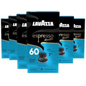 lavazza espresso maestro decaf (dek) aluminum capsules compatible with nespresso* original machines, medium espresso roast, arabica and robusta blend (60 capsules)