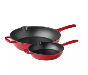 member's mark 2-piece enamel cast iron skillet set, red