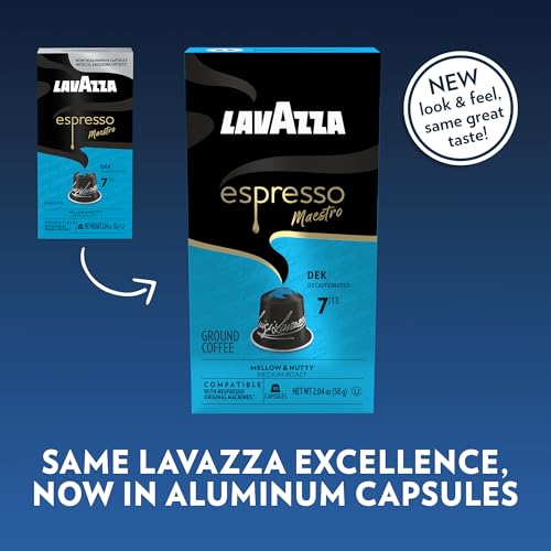 Lavazza Espresso Maestro Decaf (DEK) Aluminum Capsules Compatible with Nespresso* Original Machines, Medium Espresso Roast, Arabica and Robusta Blend (60 Capsules)