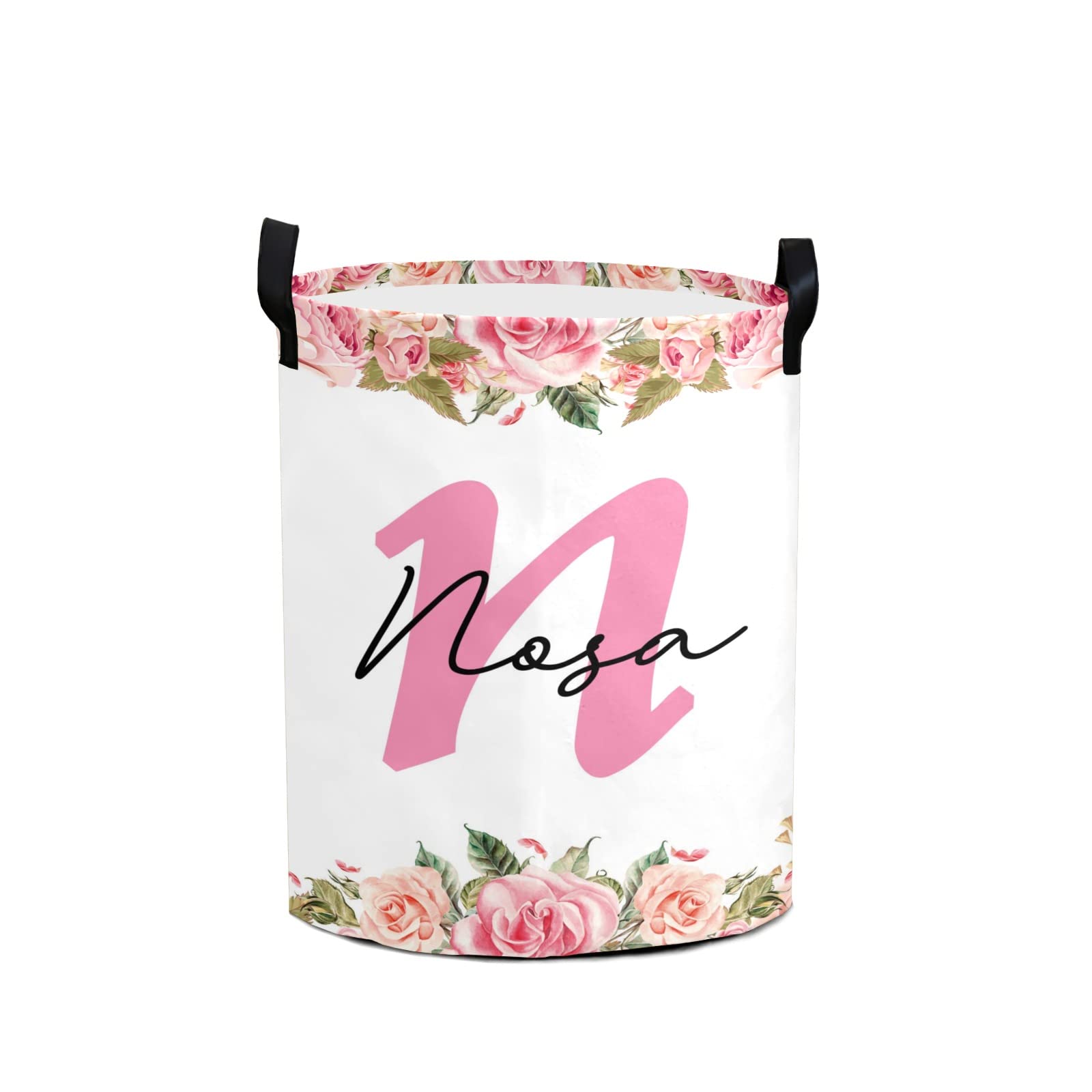 Custom Laundry Basket with Name Personalized Baby Laundry Hampers Customized Flower Laundry Hamper for Boys Girls Women Collapsible Storage Basket with Handle for Living Room Bedroom