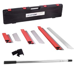 bhtop drywall tools skimming blade with extension handle - 12", 20" & 32" blades with 2 pack 0.3 mm blades, construction tools end caps, wall-board with outer box in red