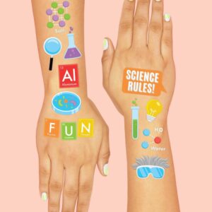 xo, Fetti Science Party Temporary Tattoos - 62 Silver Foil Styles | Future Mad Scientist Birthday Party Supplies, Educational Science Favors, Scientific Arts and Crafts