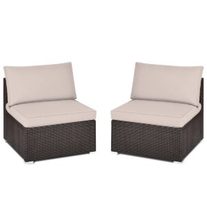 relax4life 2-piece wicker armless sofa - pe rattan sectional sofa set w/removable cushions, all-weather sofa chair set for porch, balcony, garden, poolside, outdoor patio sofa (brown)