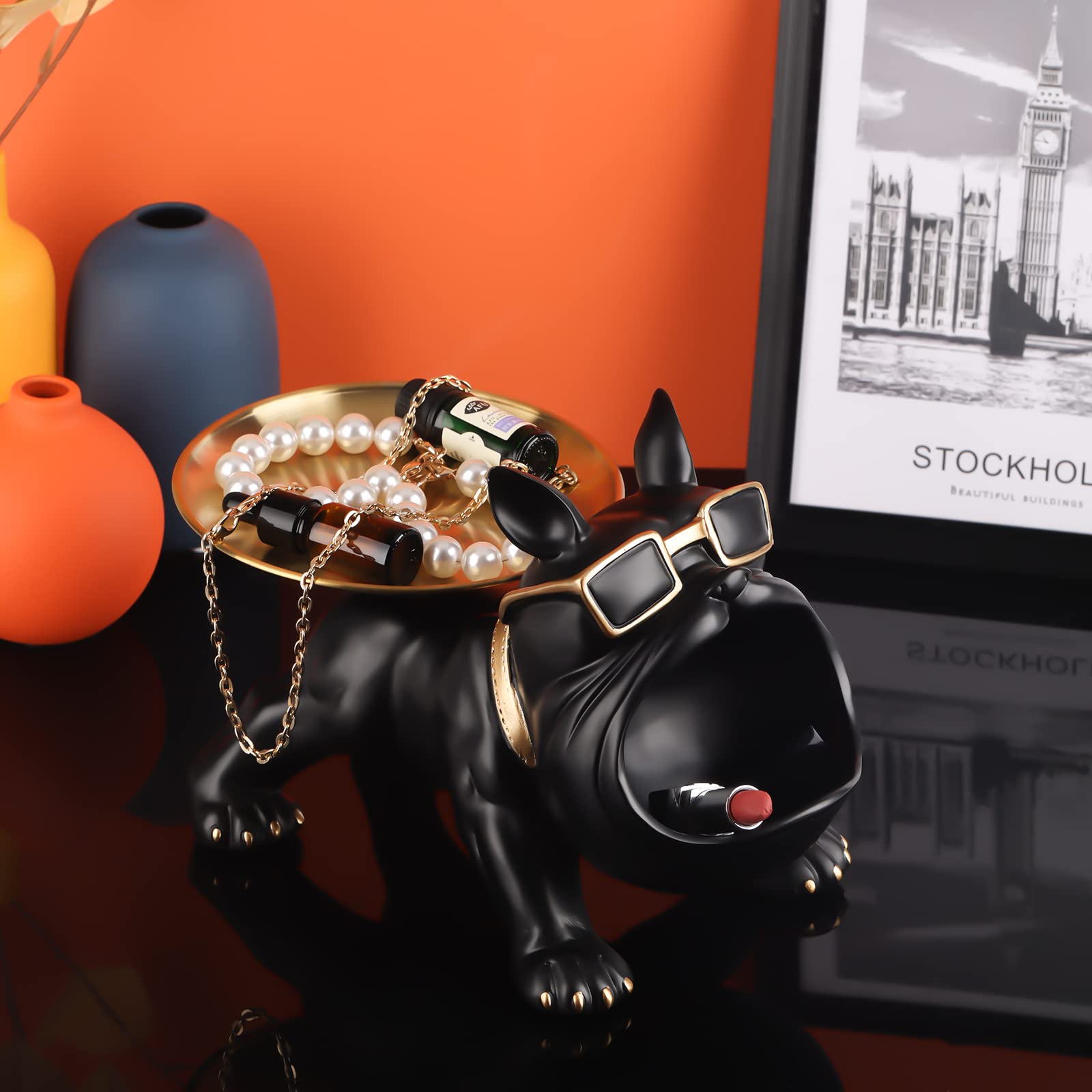 French Bulldog Decor Statues Key Tray, Creative Office Candy Bowl Key Holder Bowl, Cool Men Home Key Bowl for Entryway Table Bulldog Sculpture - For Modern Desk Countertop Halloween Bulldog Gifts