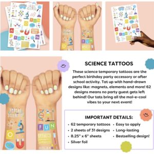 xo, Fetti Science Party Temporary Tattoos - 62 Silver Foil Styles | Future Mad Scientist Birthday Party Supplies, Educational Science Favors, Scientific Arts and Crafts