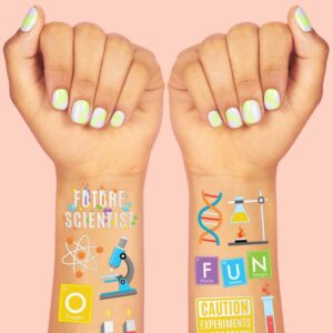 xo, Fetti Science Party Temporary Tattoos - 62 Silver Foil Styles | Future Mad Scientist Birthday Party Supplies, Educational Science Favors, Scientific Arts and Crafts