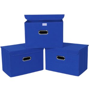 yunkeeper fabric storage bins with lids closet organizers foldable cubes basket with handles cube boxes for home ，dark blue