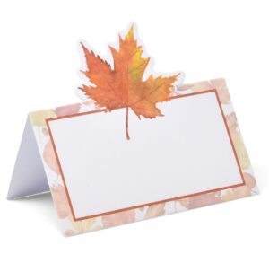 gift boutique 100 pack thanksgiving with fall maple leaves seating harvest name card table setting folded paper autumn tent cards for dinner wedding tables placement party decorations 2" x 3.5"