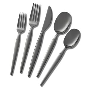 rygten qu 20-piece black silverware set, unique design stainless steel flatware set, cutlery set spoons and forks knives set, tableware set service for 4, dishwasher safe