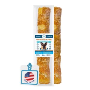 texas pet company chicken jerky dog treats soft, crunchy & chewy dog chicken jerky for dogs wrapped rawhides, large dog treats, 2 in 1 healthy dog treats for large dogs | usa made mega size 1 ct