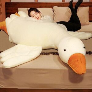 giant white goose plush-75 in soft furry swan stuffed animal pillow,huge goose plush hugging pillow gifts for every age (75in)