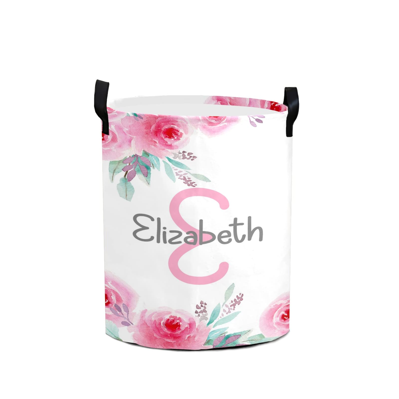 Custom Laundry Basket with Name Personalized Baby Laundry Hampers Customized Flower Laundry Hamper for Boys Girls Women Collapsible Storage Basket with Handle for Living Room Bedroom