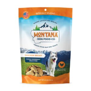 montana dog food co. chicken breast freeze-dried raw dog treats – single ingredient– high protein, grain-free dog treats for training – made in usa, 2.5 oz