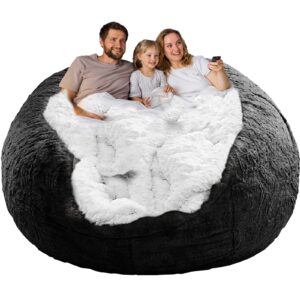 yudoutech bean bag chair cover(cover only,no filler),big round soft fluffy pv velvet washable bean bag lazy sofa bed cover for adults,living room bedroom furniture outside cover,6ft black.