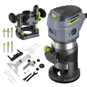 workpro compact router combo kit, 6.5 amp compact router fixed base & plunge router for woodworking slotting trimming, 6 variable speeds to 32000 rpm