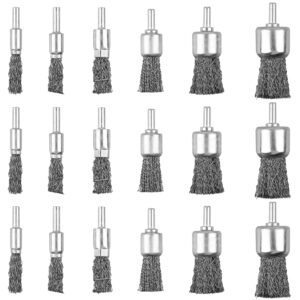 mixiflor 18 pack wire end brush set, wire brush for drill ,6 sizes 0.012"crimped wire wheel for drill 1/4 inch shank, for drill attachment