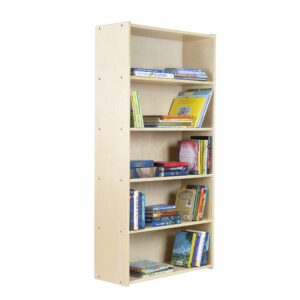 rri goods classic birch book shelf, wooden wall organizer for books, toys, office, and kids supplies, natural (5 tier - 60")