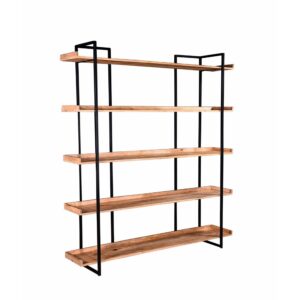 benjara 68 inch wide bookshelf, reclaimed mango wood shelves, black metal frame