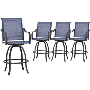 lokatse home outdoor swivel bistro stool set of 4 for balcony, poolside, backyard, garden, blue