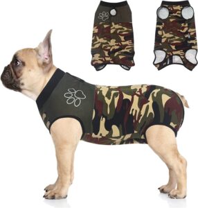 jiupety dog surgical recovery suit adjustable, not fit slim and long body, dog suit for surgery recovery, m size, anti-licking surgical dog onesies, camo.