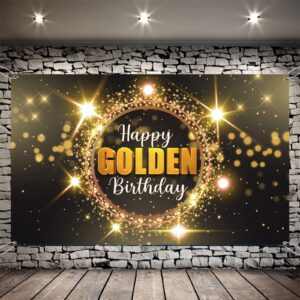 meltelot happy golden birthday backdrop banner-gold black glitter wedding bridal baby shower party banner-awards ceremony girls luxury background backdrop 6x4ft