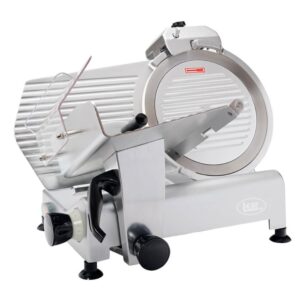 lem products bigbite 12 inch cast aluminum electric meat slicer machine with built-in sharpener, silver