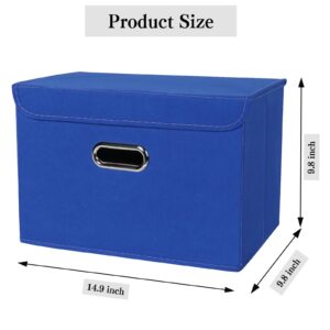 Yunkeeper Fabric Storage Bins with Lids Closet Organizers Foldable Cubes Basket with Handles Cube Boxes for Home ，Dark Blue