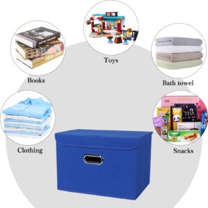 Yunkeeper Fabric Storage Bins with Lids Closet Organizers Foldable Cubes Basket with Handles Cube Boxes for Home ，Dark Blue