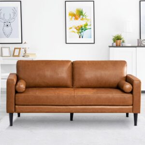 naomi home marisa genuine leather couch - revel in exquisite leather couch opulence - unparalleled luxury mid-century leather couch – the embodiment of cozy lounging and contemporary design, tan