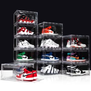 aohmpt upgraded 12 pack shoe box,acrylic clear shoe boxes,drop front shoe storage box,clear plastic stackable sneaker box,shoe containers,shoe display case,sneaker storage,fits up to size 15