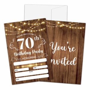 clirbe 70th birthday invitations, 1953 birthday party invitations for women men, 70 year old birthday invites, rustic wood theme birthday party decorations, 20 invitations with 20 envelopes - a03